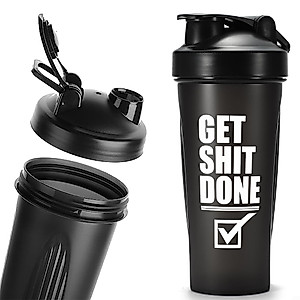 Protein Shaker Bottle Perfect for Shakes and Pre Workout, 28-Ounce, Black, Durable For Mixing, With Stainless Steel Whisk ball, BPA Free Mixing Bottle