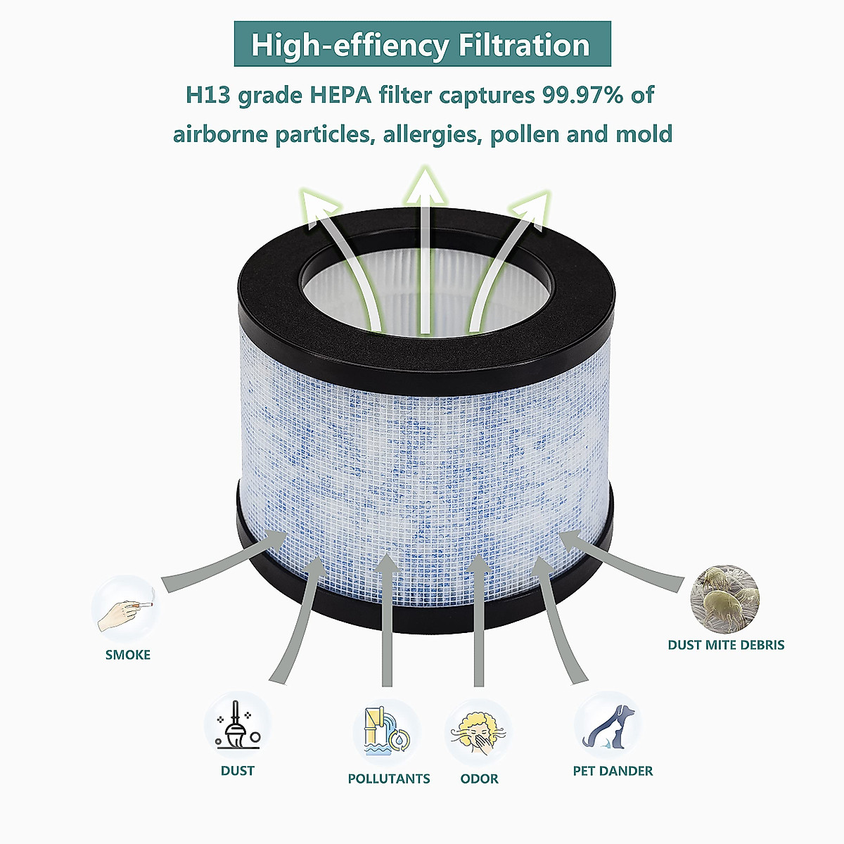 True HEPA Replacement Filter, Air Filter Replacement Compatible with Intelabe EP1080 Air Purifier, 2 Pack