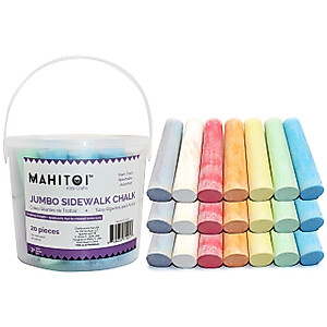 MAHITOI Washable Jumbo Sidewalk Chalk – Non-Toxic Multicolor Chalk for Kids, Outdoor Fun, Easy-to-Grip Sticks – Toddler Art Supplies (Pack of 20)
