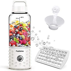 PopBabies Personal Smoothie Blender, Portable Blender, Battery Powered USB Blender to go Black & Ivory White