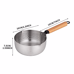 Yukihira Saucepan,Yukihira Pot,Stainless Steel Saucepan Yukihira Pan Traditional Japanese Saucepan Milk Pot with Wood Handle (6.3inch 1.2 Quart)
