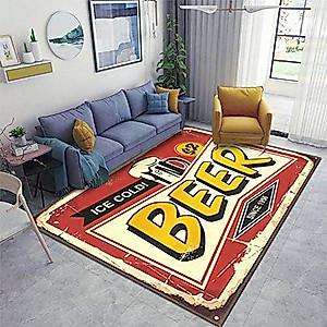 Home Area Runner Rug Pad Beer Vintage tin Sign for Cafe bar or Pub Decoration Comic Style Thickened Non Slip Mats Doormat Entry Rug Floor Carpet for Living Room Indoor Outdoor Throw Rugs