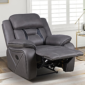 EBELLO Manual Recliner Chair, Faux Leather Single Reclining Sofa Chair with Overstuffed Armrest and Headrest, for Living Room, Bedroom Furniture, Meeting Room, Grey