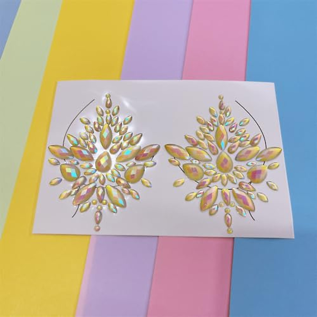 Topz Glow in The Dark face gems Halloween Makeup Body gems Stick on Body Jewels Festival Rhinestone Sticker Mermaid Body Makeup Rave Accessories for Adult Costume (TP351 Chest Paste)