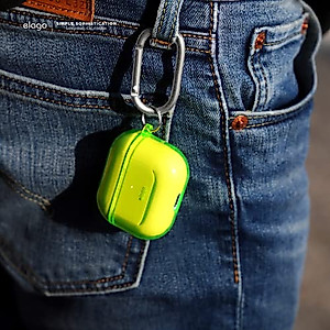 elago Clear Case Compatible with AirPods 3 Case Cover - Compatible with AirPods 3rd Generation Case 2021 with Keychain, Gel Tape Included, Reduced Yellowing, Protective, Wireless Charging[Neon Yellow]