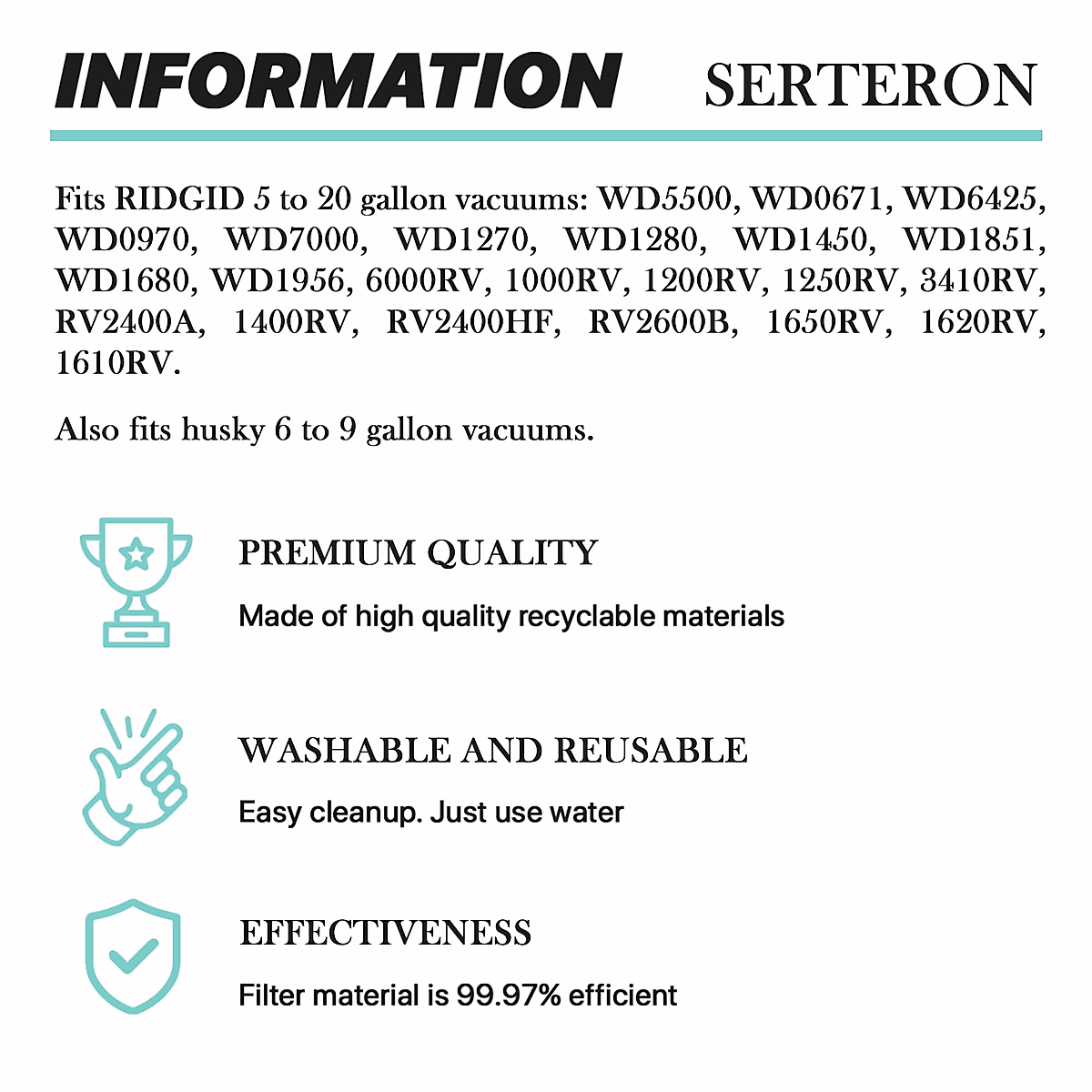 VF7000 Replacement Filter Compatible with Ridgid Wet Only Vac Filter for Ridgid 5-20 Gallon Wet/Dry Vacuums 2pack