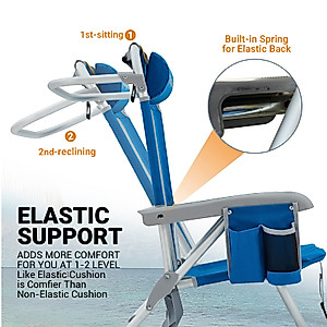 KingCamp Elastic 3 Aluminium Backpacking, Reclining Low Profile Sitting Beach Chair with headrest,Straps,Cup Holder for Outdoor Picnic Concert Travel Festival, One Size, Adjustable Back-1 Pack