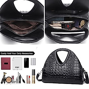 Caalaay Designer Handbags and Purse for Women Embossed Crocodile Pattern Leather Satchel Bag Crossbody Shoulder Bags Stylish Tote Bags-Brown