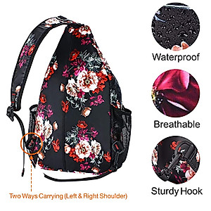MOSISO 13 inch Sling Backpack, Multipurpose Hiking Daypack Outdoor Rope Crossbody Chest One Shoulder Bag, Cottonrose