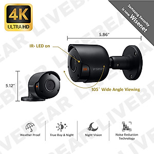 Wisenet SDC-99447BF - 4K Ultra HD Weatherproof Bullet Camera, Compatible with SDH-B94047BF, SDH-C94087BF, and SDH-E95127