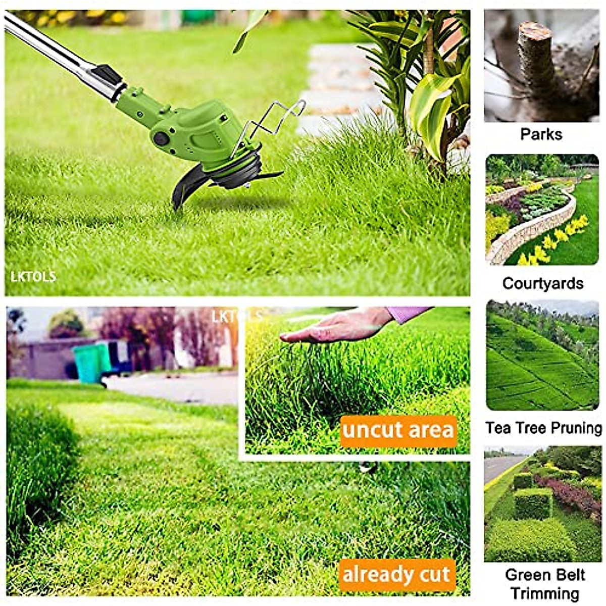 Cordless String Trimmer Electric Weed Eater Battery Powered 24v Weed Wacker 3-in-1 Cutting Tool 17 Blades Lawn Trimmer Edger Height Adjustable Low Noise Brush Cutter for Lawn, Yard, Garden, Bush