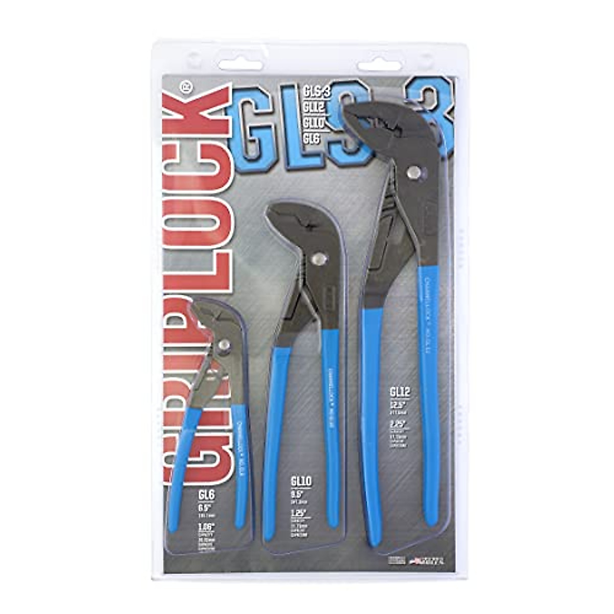 Channellock GLS-3 Tongue and Groove Plier Set, Dipped, 3Pcs. Blue, 6.5", 9.5", 12.5"