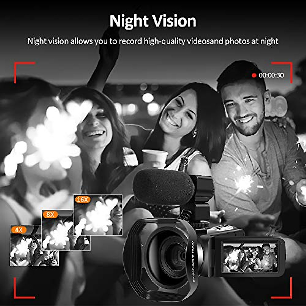 Video Camera Camcorder, 4K 48MP 60FPS IR Night Version Vlogging Camera 18X Zoom WiFi Digital Camera YouTube Recorder Camera with Microphone, 2.4G Remote Control, Handheld Stabilizer, Lens Hood