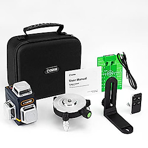 CIGMAN Laser Level Self Leveling 3x360° 3D Green Cross Line for Construction and Picture Hanging, Rechargeable battery, Remote Controller, Magnetic Rotating Stand Included