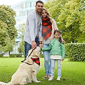 3 Pcs Set Christmas Dog Bandanas and Matching Scarf Scrunchie Set Plaid Dog Bandanas Bibs Pet Owner Plaid Blanket Scarves Wraps Girl Hair Bow for Pet Mom Small Medium Large Dogs Birthday Gifts (Red)