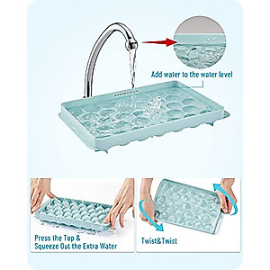 Icediver Ice Cube Tray, Circle Ball Ice Trays for Freezer with Lid & Bin, Sphere Ice Cube Mold Making 99 x 1.0IN Small Round Ice Cubes(Updated Blue Ice Trays, 1 Ice Bucket & Tongs)