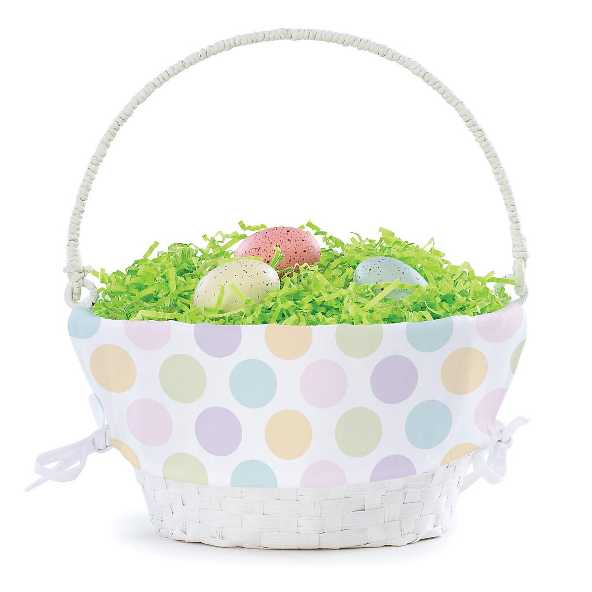 Personalized Easter Egg Basket For Her with Handle and Custom Name | Polka Dot Easter Basket Liners | White Basket | Woven Easter Baskets for Kids | Customized Easter Basket | Gift for Easter