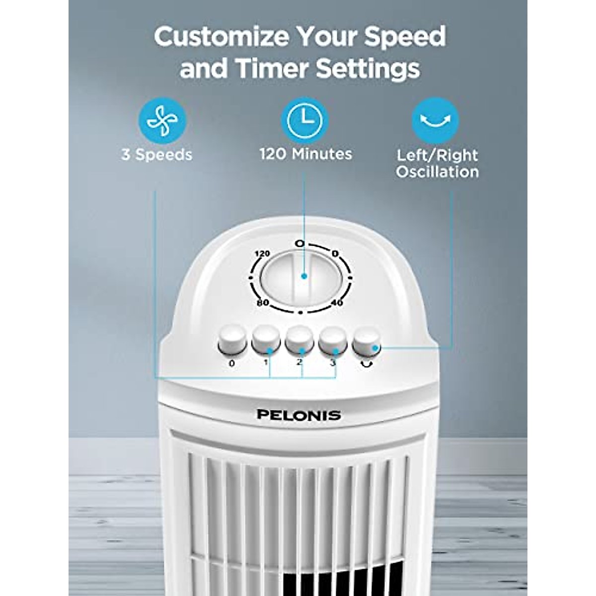 PELONIS 30 Inch Oscillating Tower Fan with 3 Speed Settings and Auto-off Timer, Standing Fan PFT28A2BWW, White