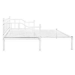 Polibi Twin Size Metal Daybed with Trundle, Extendable Day Bed Frame for Living Room Bedroom, No Spring Box Required, White