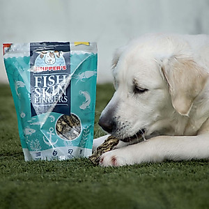 SKIPPER'S Cod Fish Skin Finger Dog Treats - All Natural & Healthy Fish Skin Sticks, Air Dried Long Lasting Chews for Dogs, Good for Teeth and Digestion, Rich in Omega 3, Hypoallergenic | 9 Oz