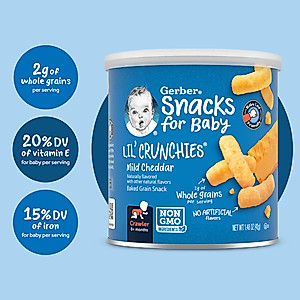 Gerber Snacks for Baby Value Pack, Lil Crunchies, Mild Cheddar & Veggie Dip, 1.48 Ounce (Pack of 8)