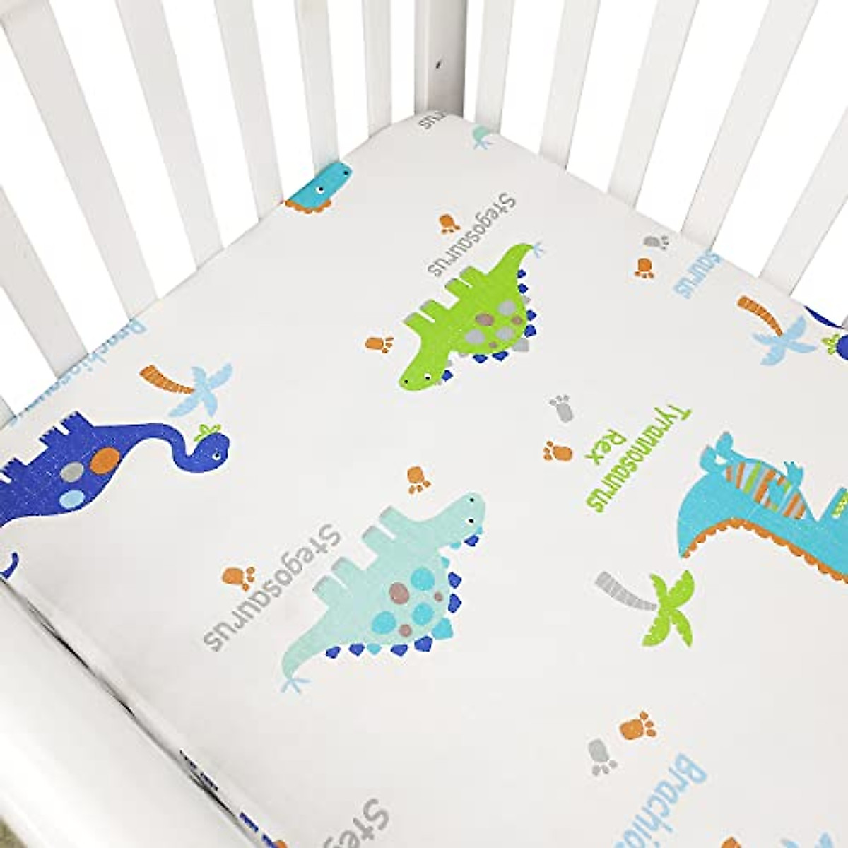 Brandream Boys Crib Sheet Dinosaurs Baby Fitted Sheet Cute Animal Blue White Dinosaur Nursery Sheet Sets for Toddler Infant Newborn Crib Mattress,100% Cotton