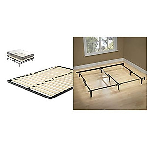 Zinus Deepak Easy Assembly Wood Slat 1.6 Inch Bunkie Board/Bed Slat Replacement, King & ZINUS Compack Metal Bed Frame / 7 Inch Support Bed Frame for Box Spring and Mattress Set, Black, King