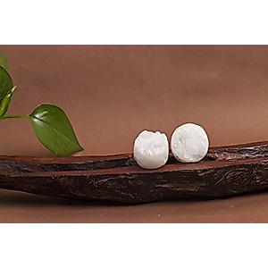 AMOYSTONE 2pcs Natural White Crystal Geode Knobs Unique Stone Handle Pulls Thread Brass Small for Door Drawer, Bedroom Cabinet