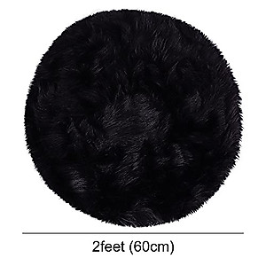 uxcell Faux Fur Round Rug,Fluffy Area Mat,Fluff Rugs for Bedroom Floor Sofa Living Room 2 x 2 Feet Black