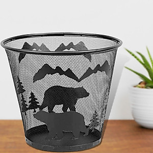BestGiftEver Wastebaskets with Black Bear and Mountain Scenery Design - Rustic Cabin Lodge Decor