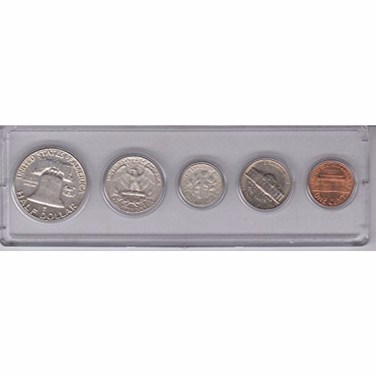 1962 Birth Year Coin Set (5) Coins - Half dollar, Quarter, Dime, Nickel, and Cent All Dated 1962 and Encased in Plastic Display Case Extremely Fine