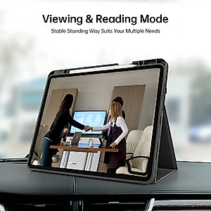 iPad Pro 12.9 Case 6th Generation 2022 / 5th Gen 2021/2020 4th / 2018 3rd Gen, iPad Pro Cases with Pencil Holder, Full-Body Protection Leather Cover for Women, Auto Wake/Sleep - Grey