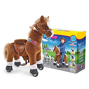 PonyCycle Ride on Horse Toy Walking Rocking Horses Classic Model U (with Brake/ 36" Height/Size 4 for Age 4-8 Boy Gifts) Ride Horse Giddy up Pony Animal Toys Chocolate Brown Ux421