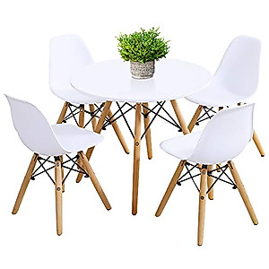 GLACER Kids Table and Chair Set, 5 Pieces Kiddie-Sized Furniture Table Set for Toddler Children, Mid-Century Modern Dining Table and Chair Set, White