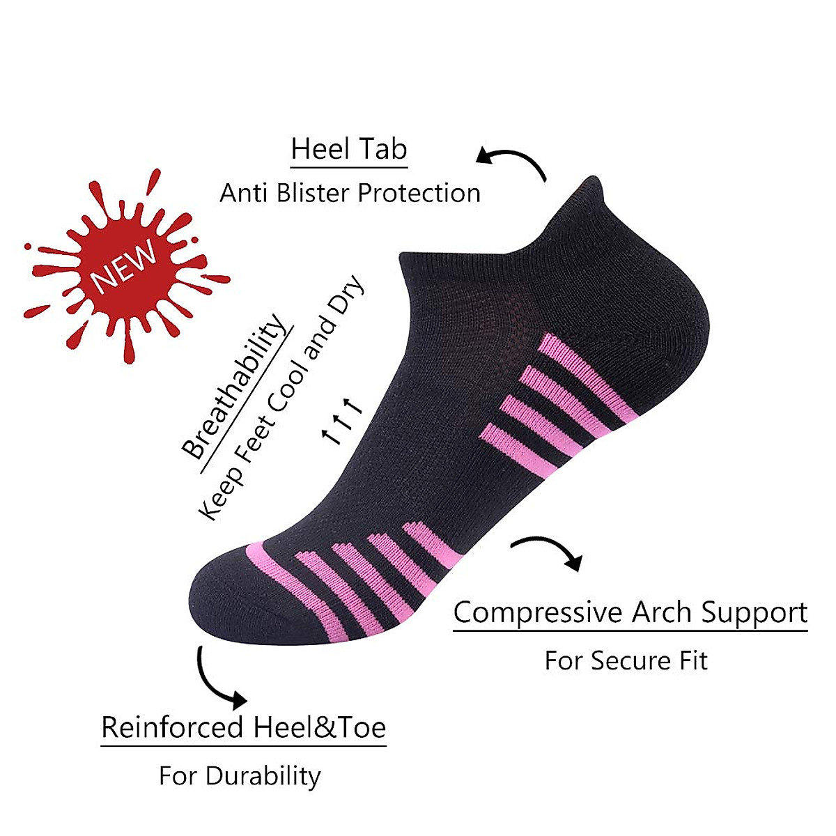 FUNDENCY 6 Pack Women Ankle Athletic Socks Low Cut Breathable Running Tab Socks with Cushion Sole