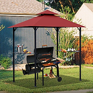 OLILAWN Grill Gazebo Replacement Canopy Roof, 5' x 8' Outdoor BBQ Gazebo Canopy Top Cover, Double Tired Grill Shelter Cover with Durable Polyester Fabric, Fit for Model L-GG001PST-F, Burgundy