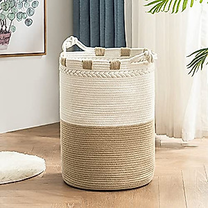 YOUDENOVA 72L Large Woven Laundry Hamper- Tall Laundry Basket for Clothes, Cotton Rope Hamper with Durable Handles, Decorative Brown Laundry Basket for Bedroom and Living Room, 16”W x 22”H