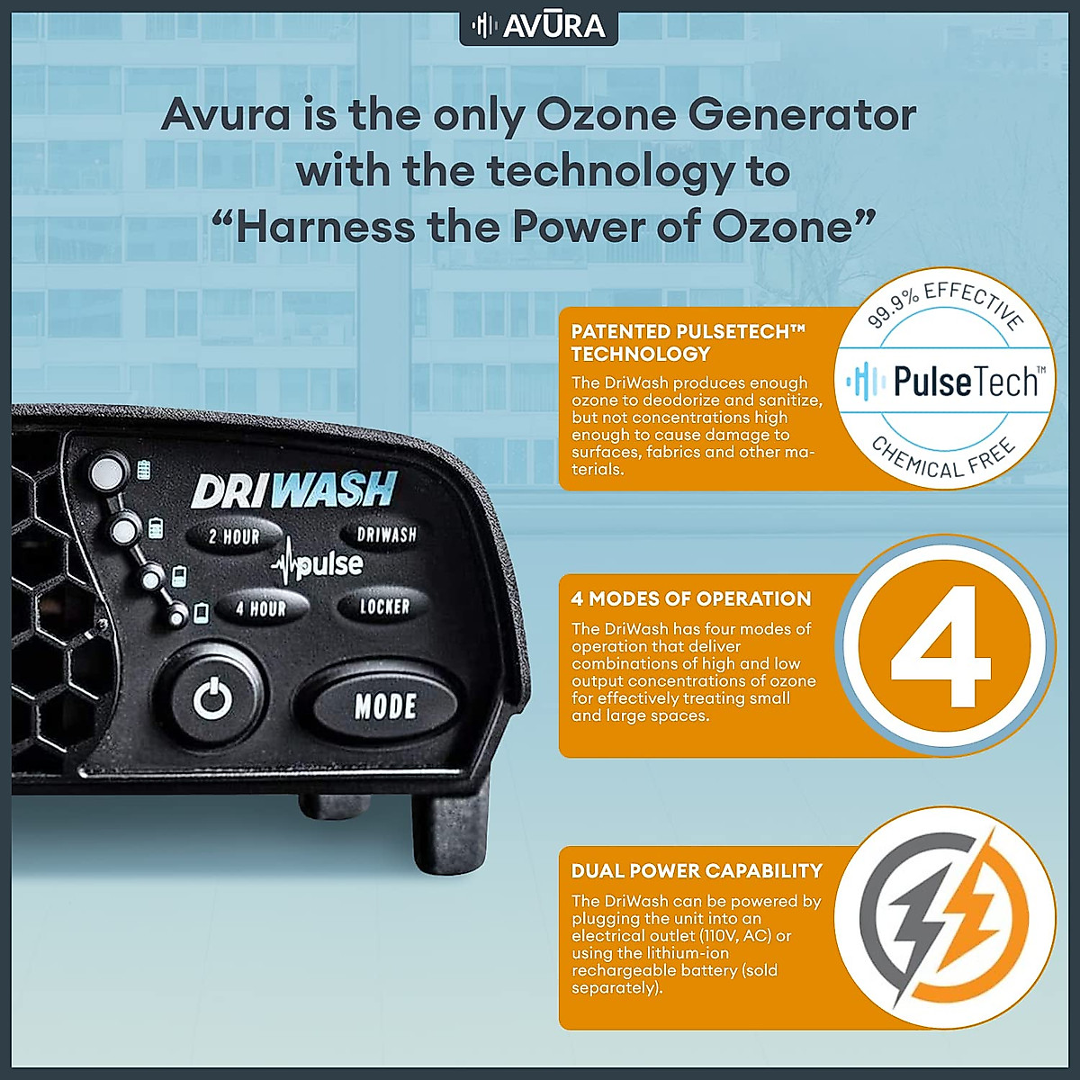 DRIWASH PULSE Home Ozone Generator with Patented PulseTECH™ Technology - Deodorize, Sanitize, and Purify Your Indoor Spaces!