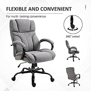 Vinsetto 500lbs Big and Tall Office Chair with Wide Seat, Ergonomic Executive Computer Chair with Adjustable Height, Swivel Wheels and Linen Finish, Light Grey