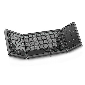 EDJO Foldable Bluetooth Keyboard, Rechargeable Portable Wireless Keyboard with Touchpad & Number Pad for Android, Windows, iOS, PC/Laptop/Smartphone/Tablet (Grey)