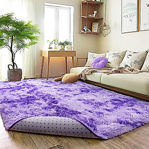 Super Fluffy Rug for Bedroom, 4x6 Shag Fuzzy Area Rug for Living Room Bedroom, Plush Soft Carpet for Girls Boys Kids, Non Slip Throw Rugs for Dorm, Modern Home Decor Aesthetic, Tie-Dyed Purple