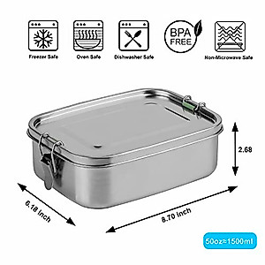 Arora Stainless Steel Bento Lunch Box - 1500ml w/Divider, 2 Compartments, Eco & Recyclable Food Container, Leakproof & Dishwasher Safe, BPA Free, On-the-Go Eating Design for Adults & Teens