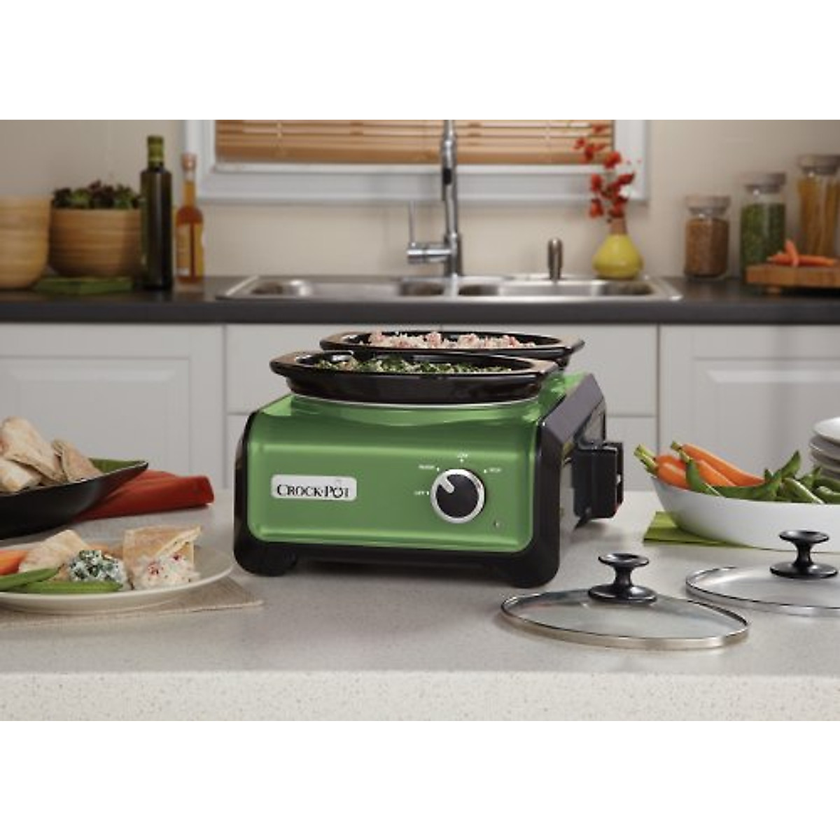 Crock-Pot SCCPMD1-GR Hook Up Double Oval Connectable Entertaining System, 1-Quart, Metallic Sage