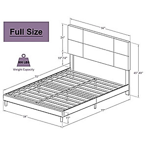 iPormis Full Size Platform Bed Frame, Upholstered Bed Frame with Square Stitched Adjustable Headboard, Wooden Slats Support, Nosie Free, No Box Spring Needed, Navy Blue