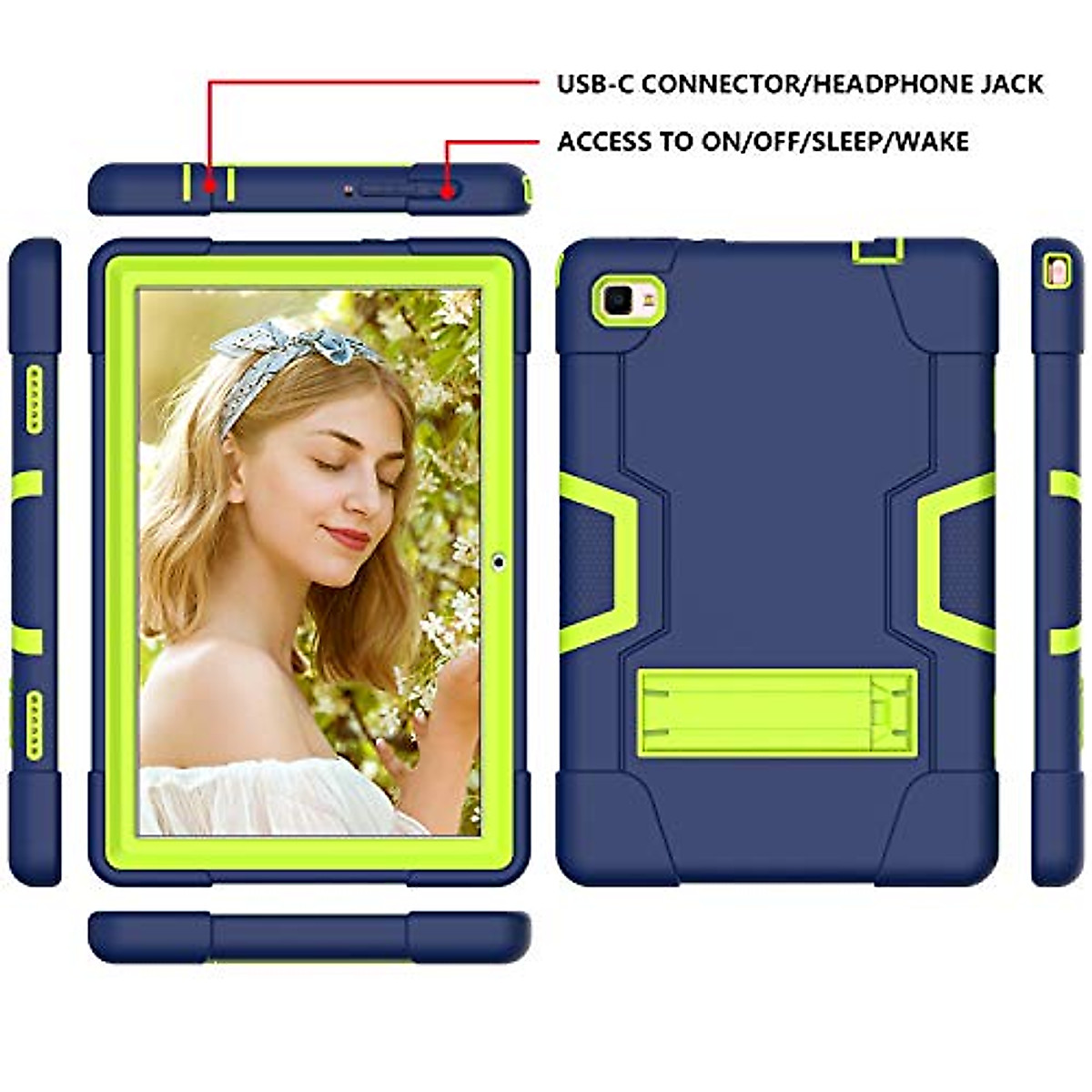 Kebiory Shockproof Rugged Hybrid with Screen Protector Cover for Dragon Touch 102/Blackview Tab 7/7 Pro/OSCAL Pad 10 Tablet/TECLAST P30S/M40 Plus/M40S/M40 PRO/P20S/P20HD/P40HD (Navy/Green,1 Pack)