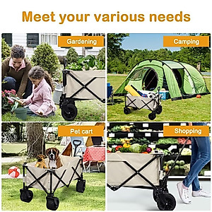 Collapsible Wagon Cart, Portable Folding Wagon,600D Oxford Cloth Heavy Duty Utility Large Capacity Outdoor Beach Wagon for Beach, Sports,Shopping,Outdoor Activities,Camping,White