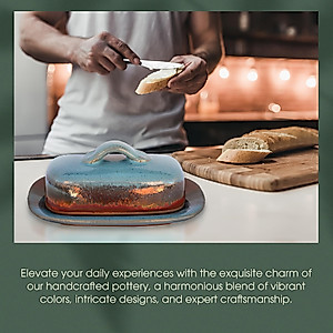 ALWAYS AZUL POTTERY Butter Dish in Azulscape - Handmade Pottery - Decorative Stoneware Butter Dish Dispenser - Countertop Covered Butter Storage Container