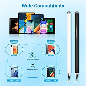 Stylus pens for ipad Touch Screens - Capacitive Stylus for ipad 2 in 1 Disc/Fiber Tablet pen Stylus Pencil with Magnetic Cap for Apple/iPhone/Ipad pro/Mini/Air/Android/Microsoft/Surface White/BL 2pack