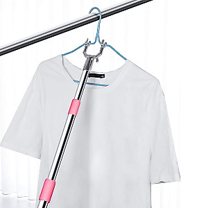 Support Bar with Closet Hook Pole,wardrobe Retractable Clothes Hanger Pole Hook,suitable for Wardrobe,hanger(maximum Length Can Only 78.7 Inches,don't Use to Outdoor Clothesline Pole,clothesline)