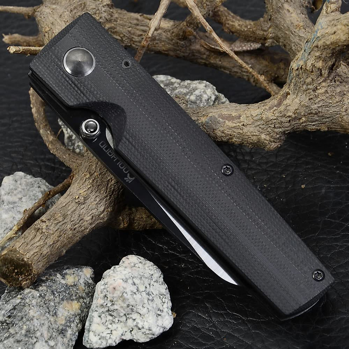 Cool Hand 3.87'' G10 Handle Folding Knife, Sheep Foot Shape Polished Black Ceramic Blade, Liner Lock Mechanism, w/Pocket Clip, EDC Pocket Knives
